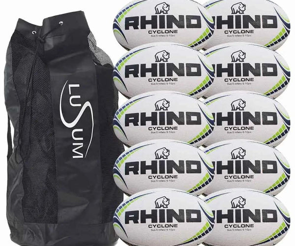 Rhino Cyclone Rugby 10 Ball Pack - Size 5 | Rugby Ball Set – Sports ...